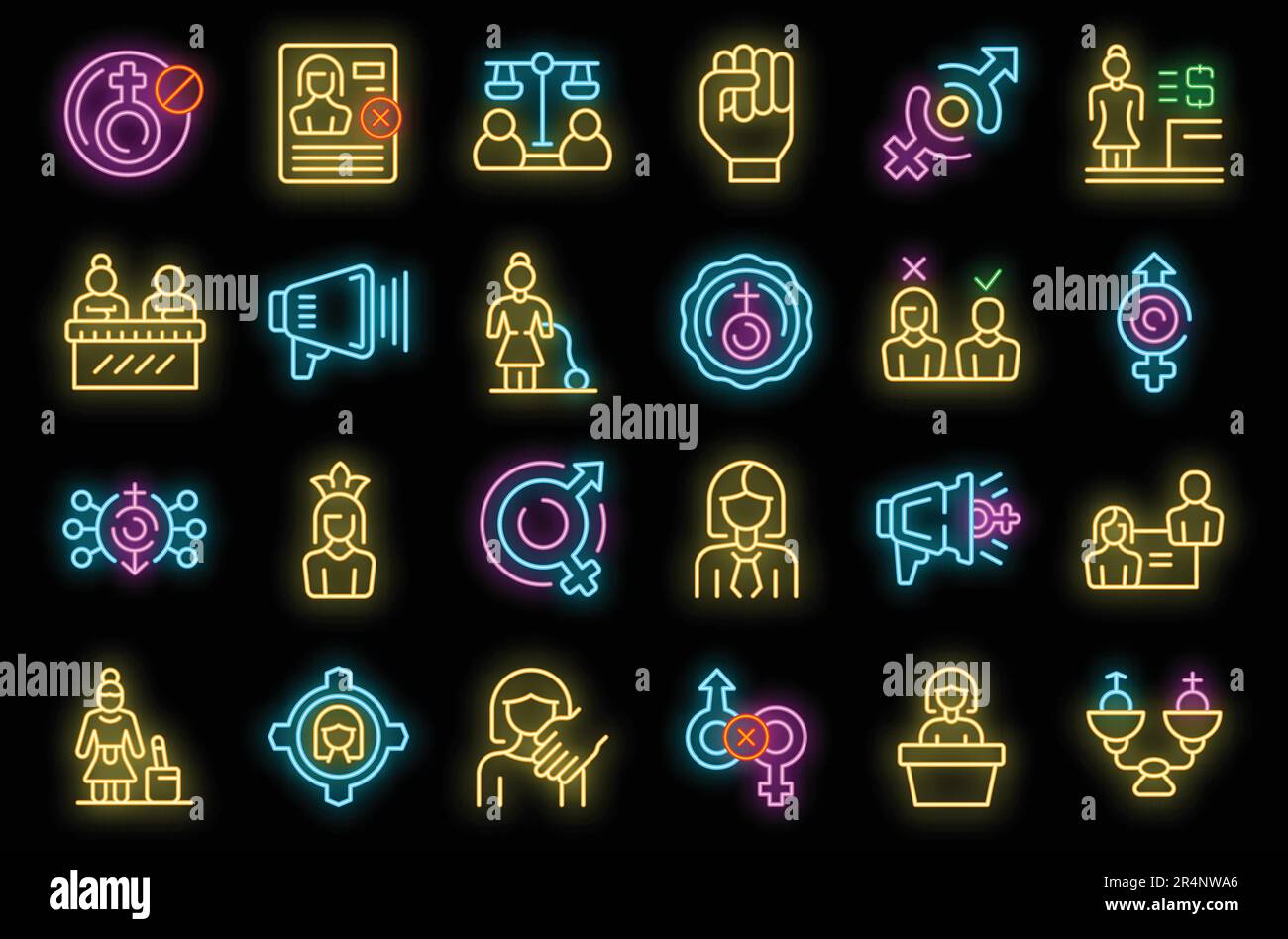 Gender discrimination icons set outline vector. Work violence. Abuse ...