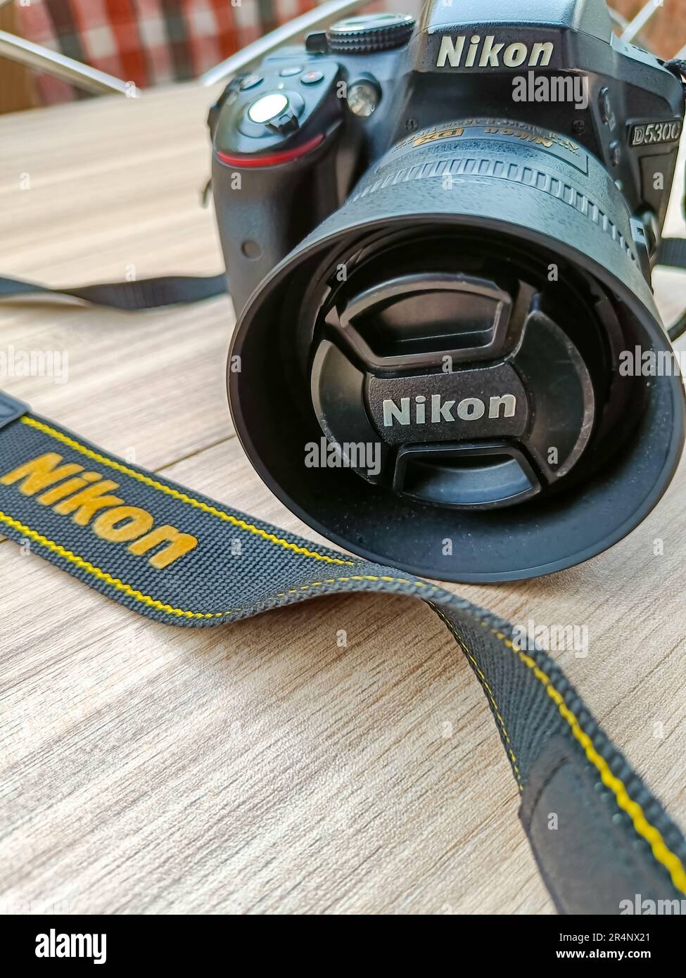 New Delhi, India, May 28 2028 - Nikon D5300 camera with 35mm f2.8 prime ...