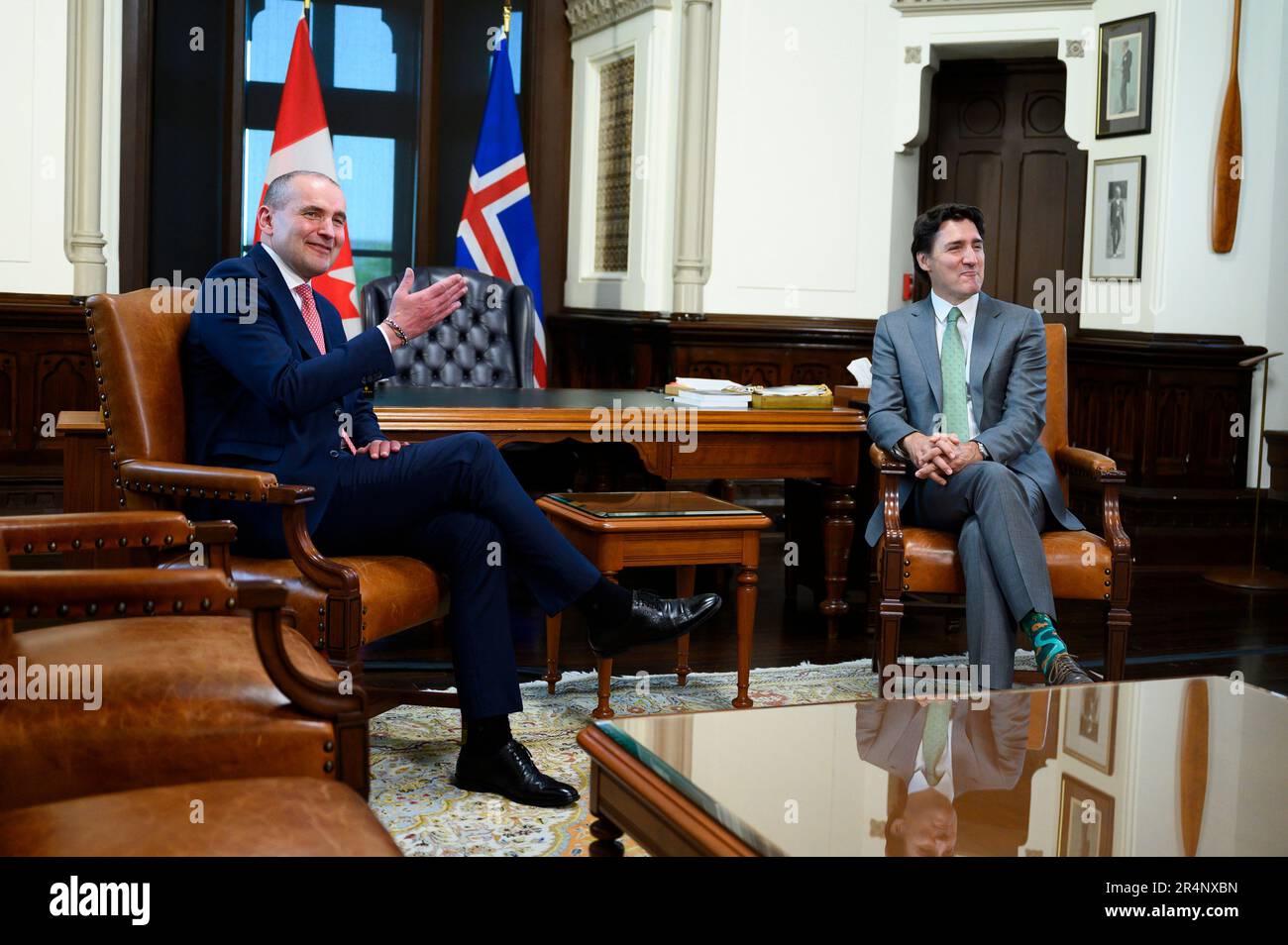 Canada's Prime Minister Justin Trudeau and President of Iceland Gudni Johannesson speak before a ...