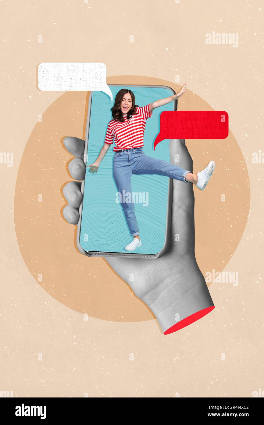 Vertical image 3d artwork collage sketch picture of cheerful excited ...