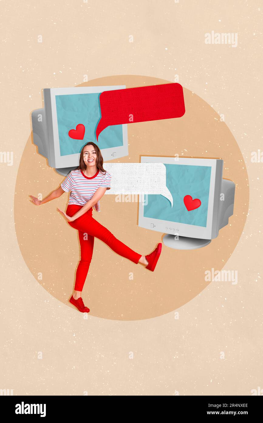 Creative 3d artwork collage sketch of positive cheerful girl have fun ...