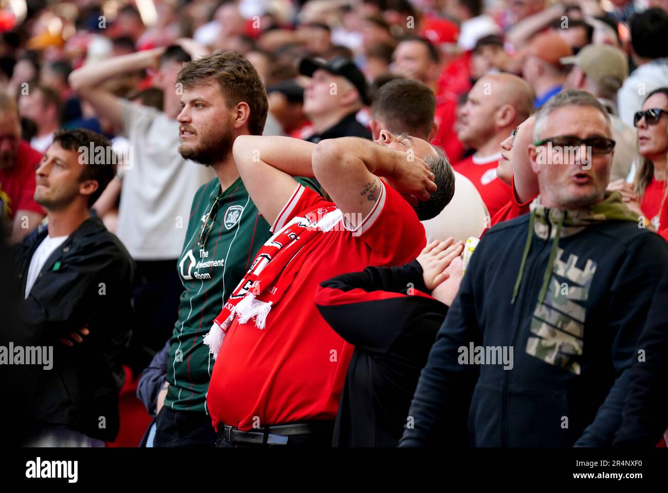 A Barnsley fan reacts during the Sky Bet League One play-off final at ...