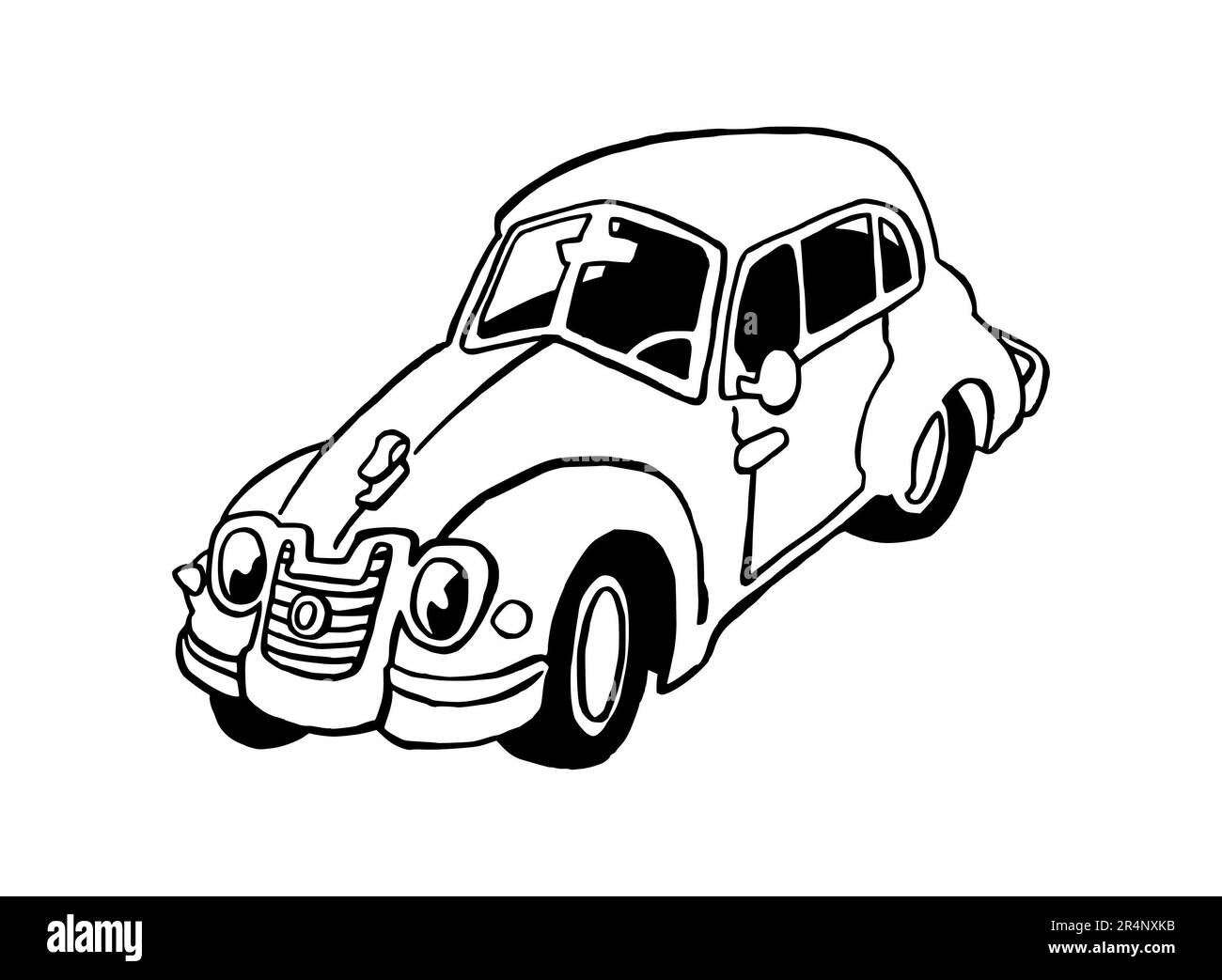 Hand drawn Illustration of a Retro Car, German, Full sized, isolated on ...