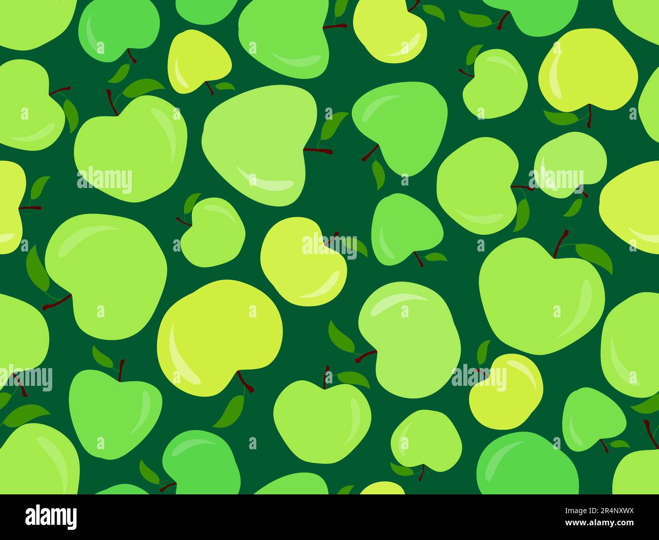 Seamless pattern with green apples on a dark green background. Green ...