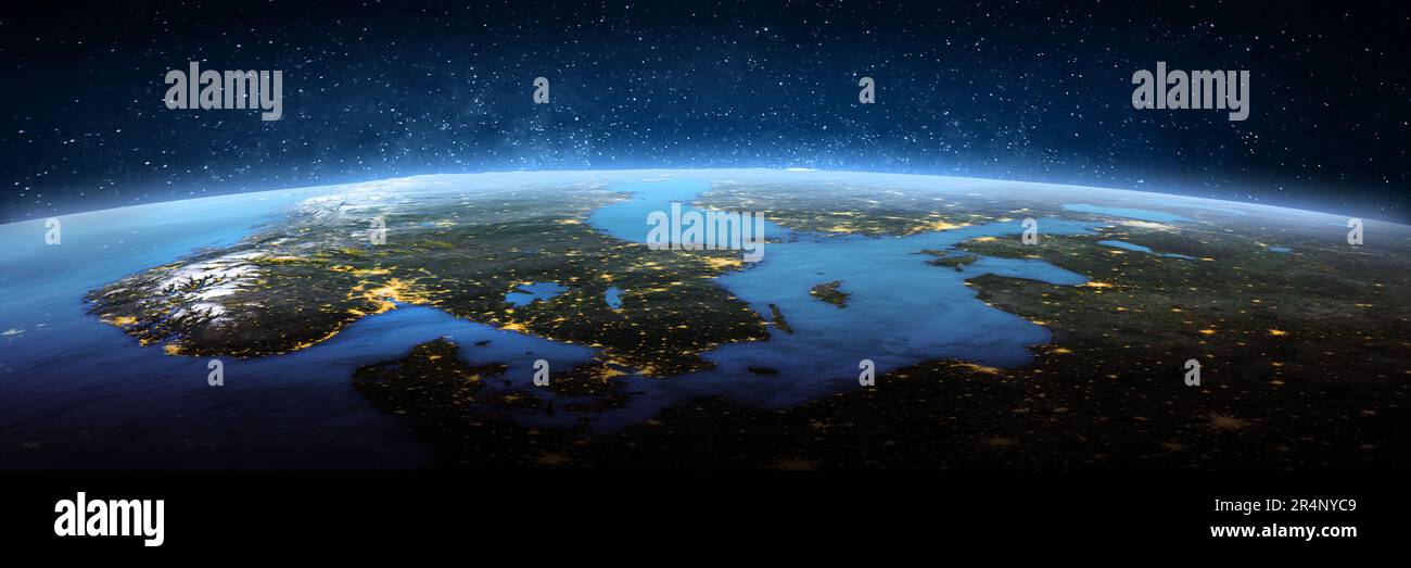 Scandinavia, landscape frome space. Elements of this image furnished by ...