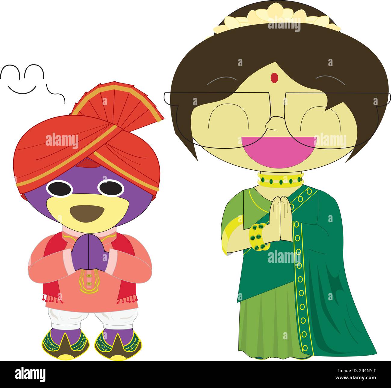 Mr.purple bear and friend in Indian traditional costume is putting ...
