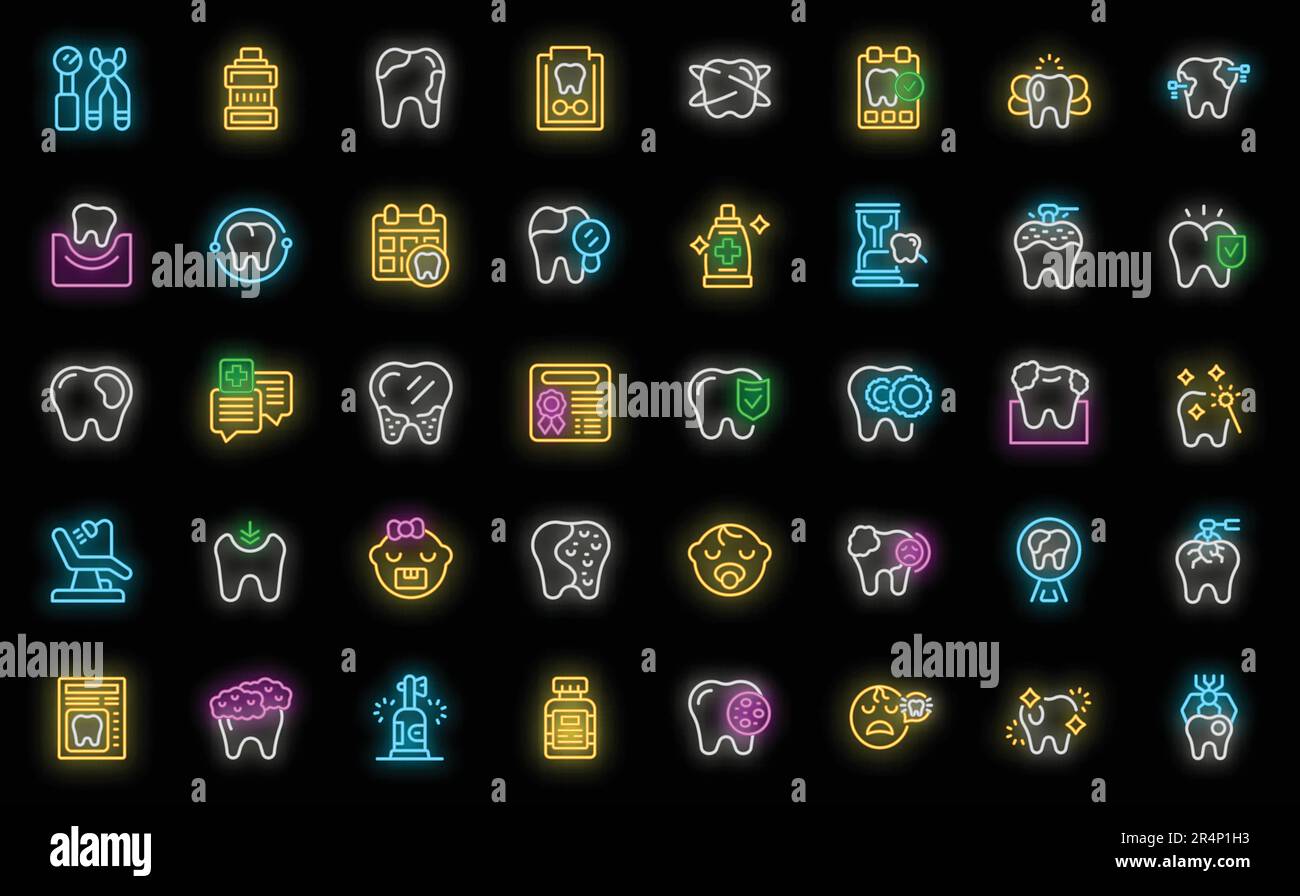 Pediatric dentistry icons set outline vector. Implant teeth. Medical ...