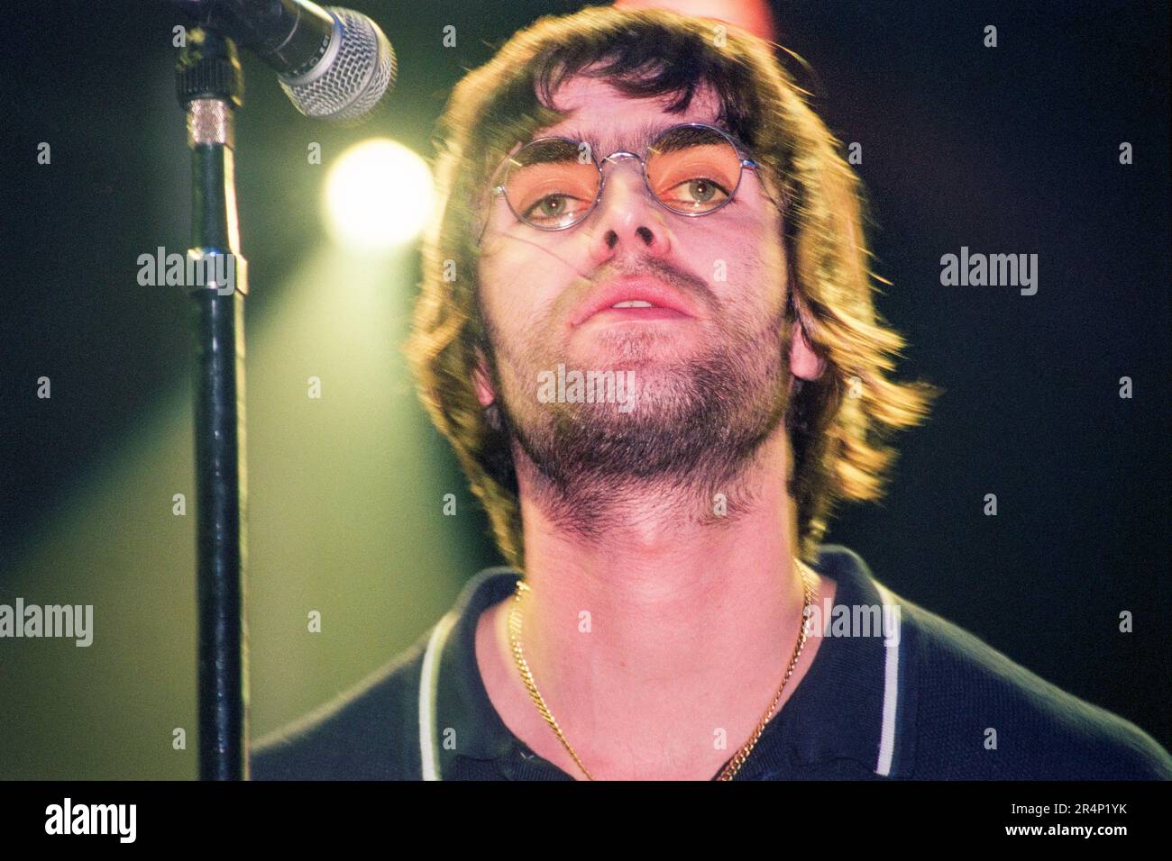 OASIS, MORNING GLORY TOUR, 1996: Liam Gallagher of Oasis at Cardiff ...