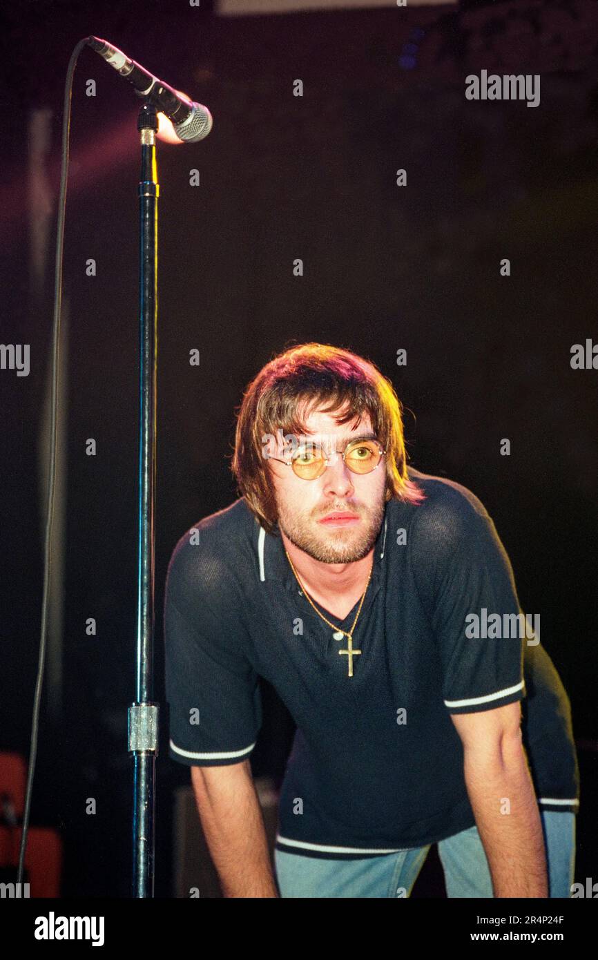 OASIS, MORNING GLORY TOUR, 1996: Liam Gallagher of Oasis at Cardiff ...