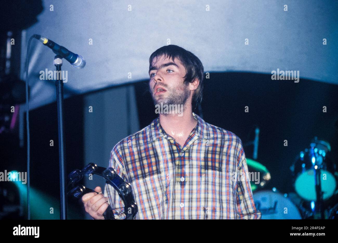 OASIS, BE HERE NOW TOUR, 1997: Liam Gallagher of Oasis at Cardiff ...