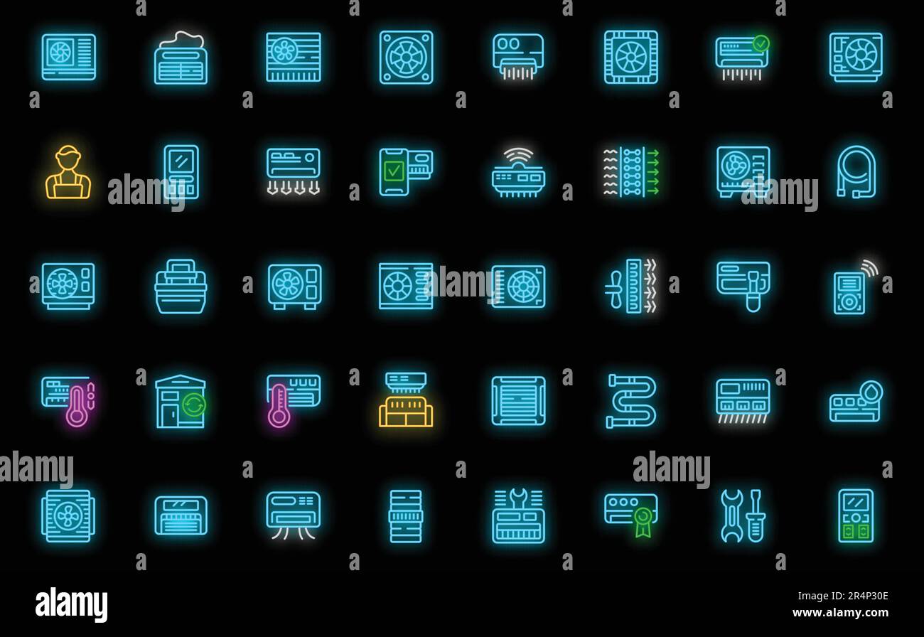 Installation of air conditioner icons set outline vector. Air ...