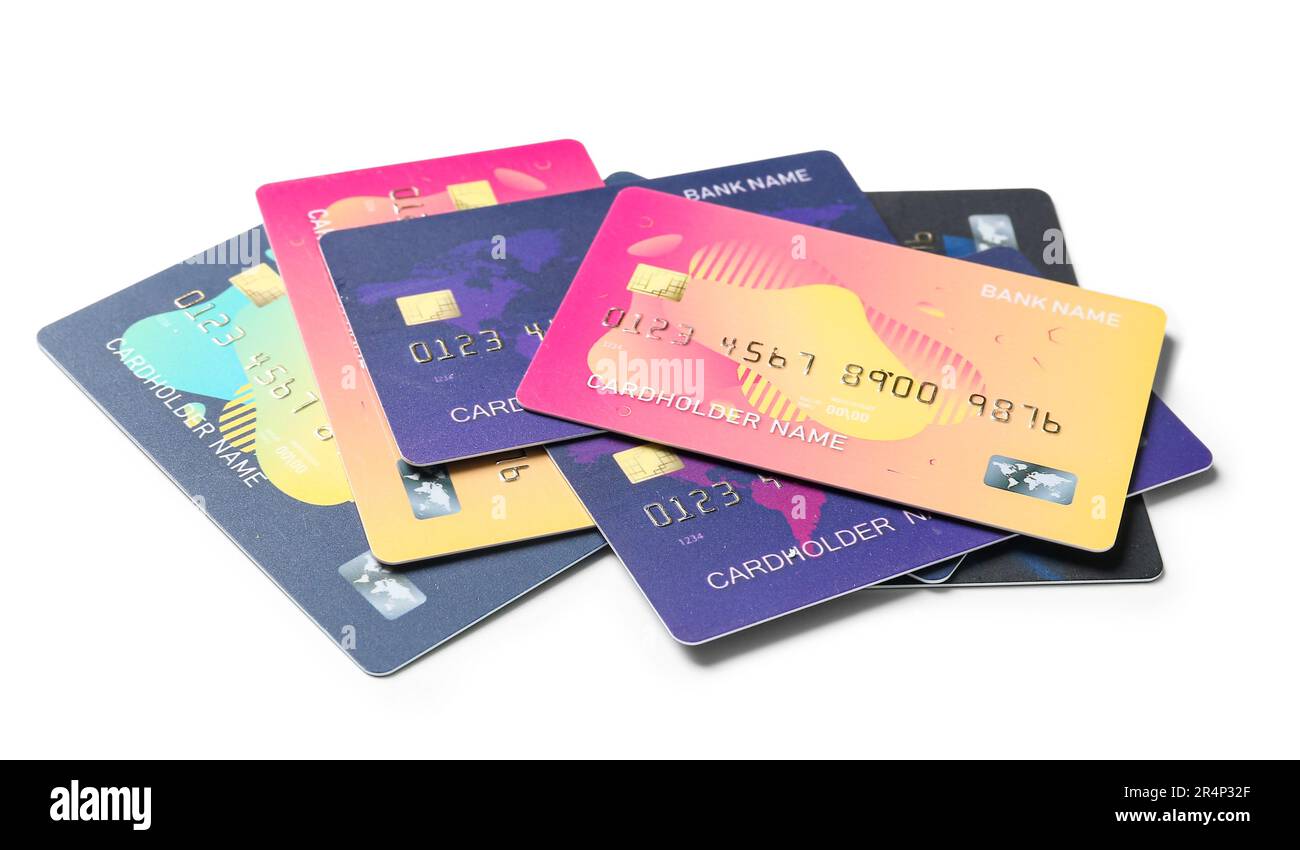Credit cards on white background Stock Photo - Alamy