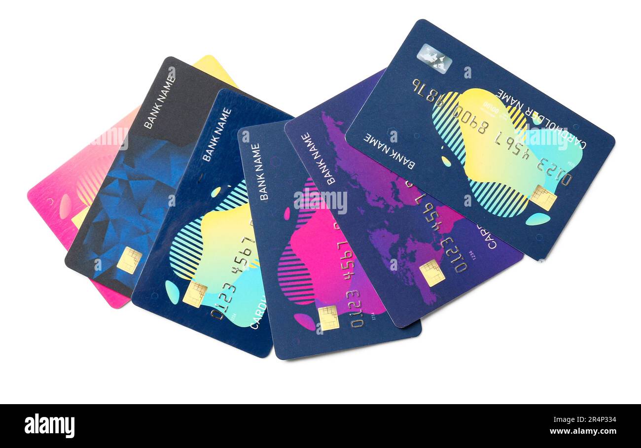 Credit cards on white background Stock Photo - Alamy