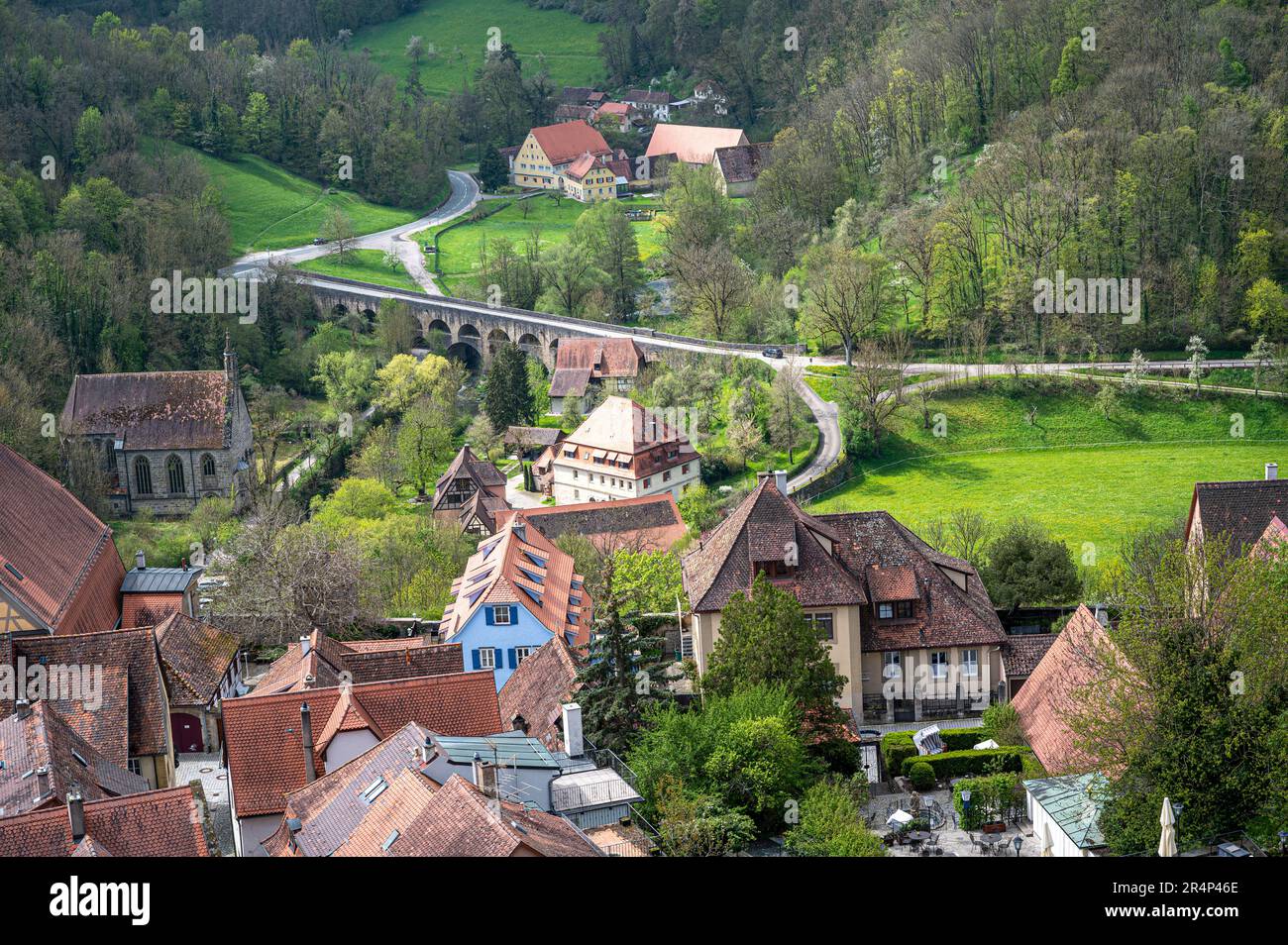 Aerial view of Rothenburg ob der Tauber in Germany with the Double ...