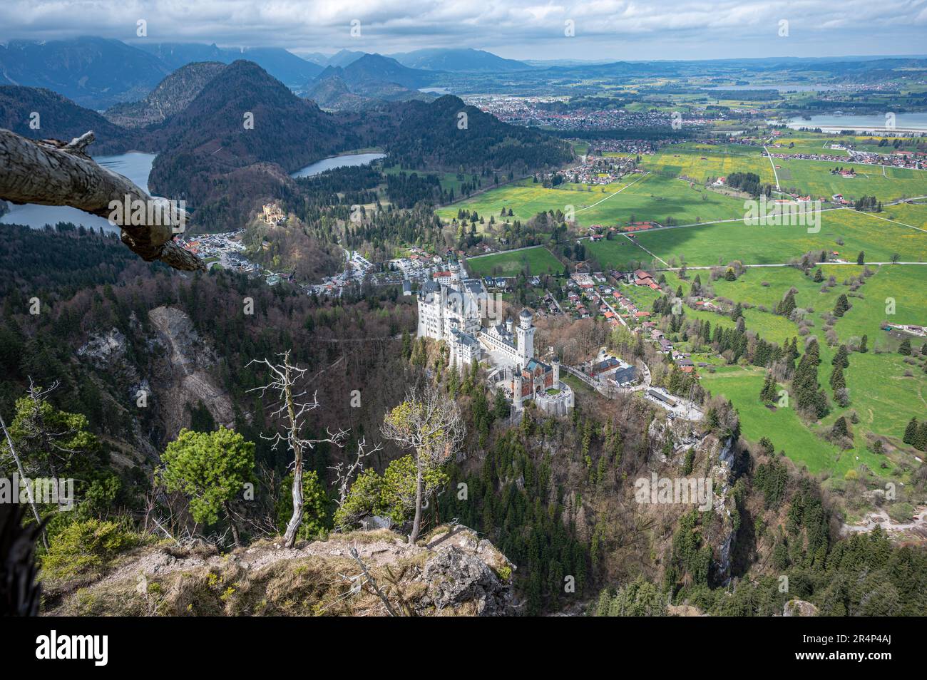 View of Neuschwanstein Castle and Alps valley near Füssen, Germany ...