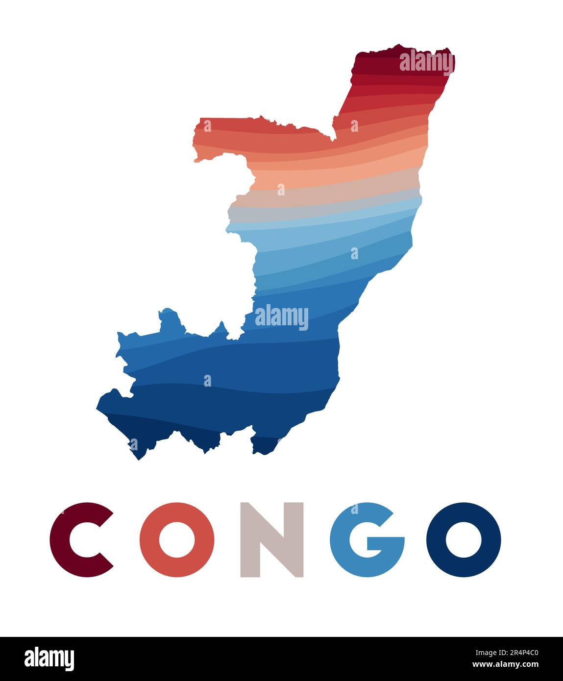 Congo map. Map of the country with beautiful geometric waves in red and ...