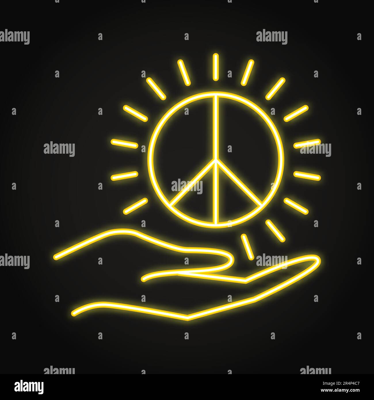 Hand giving peace sign neon line icon. Sharing calmness and harmony ...