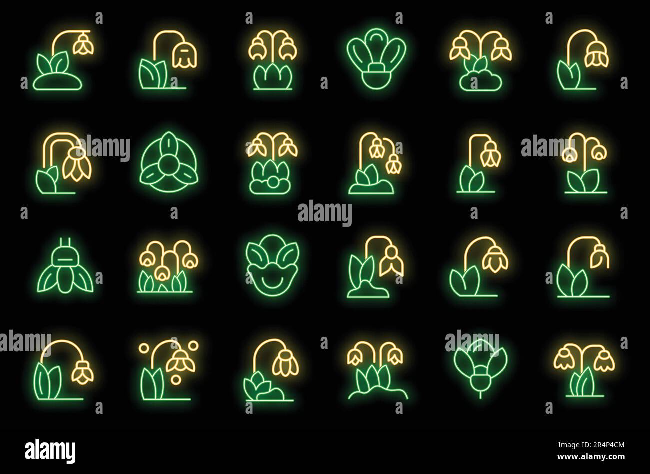 Snowdrop icons set outline vector. Nature flower. Spring floral neon ...