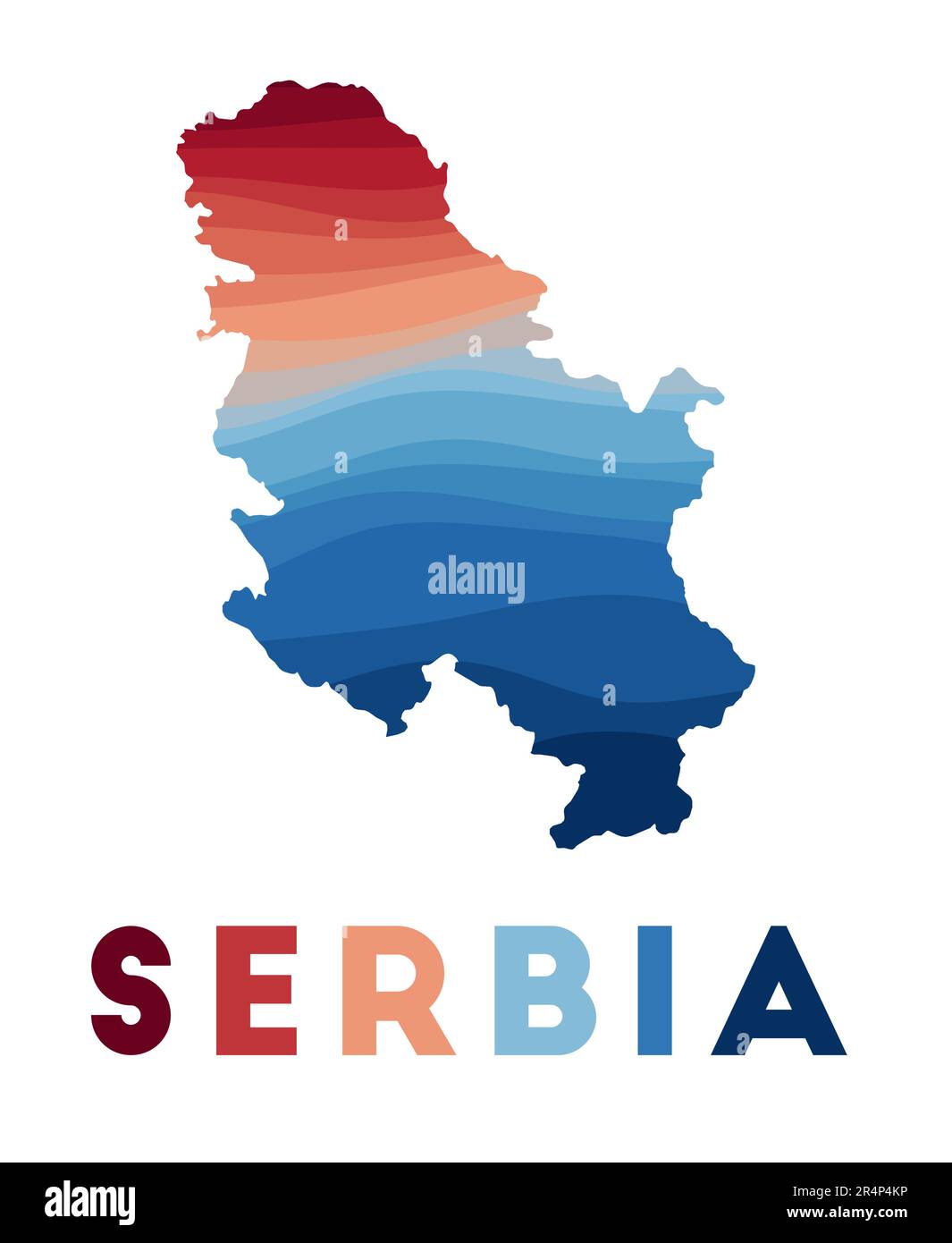Serbia map. Map of the country with beautiful geometric waves in red and blue colors. Vivid ...