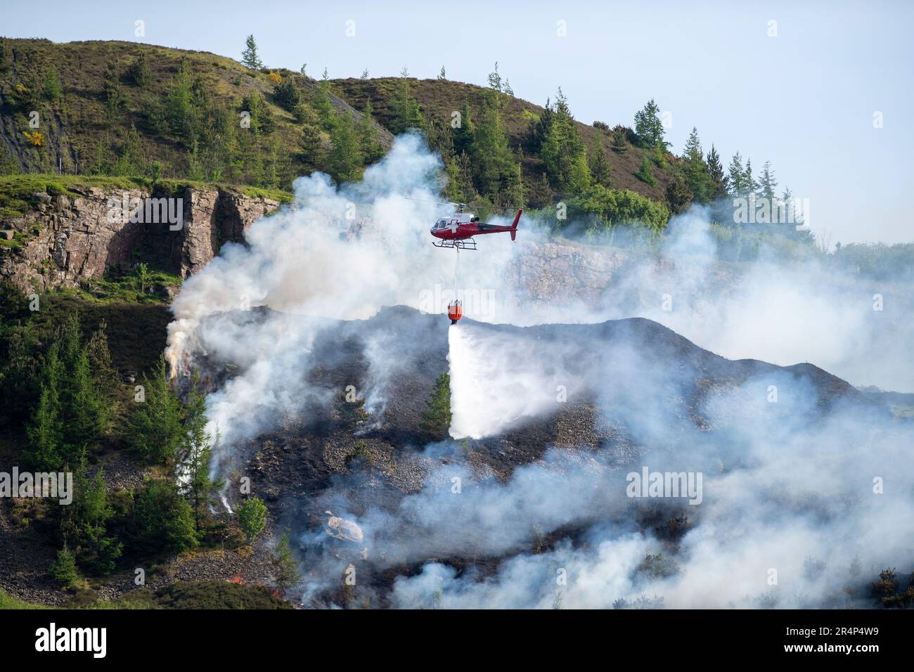 Gelli, Wales, 29 May, 2023: Fire fighters tackle a blaze above Gelli ...