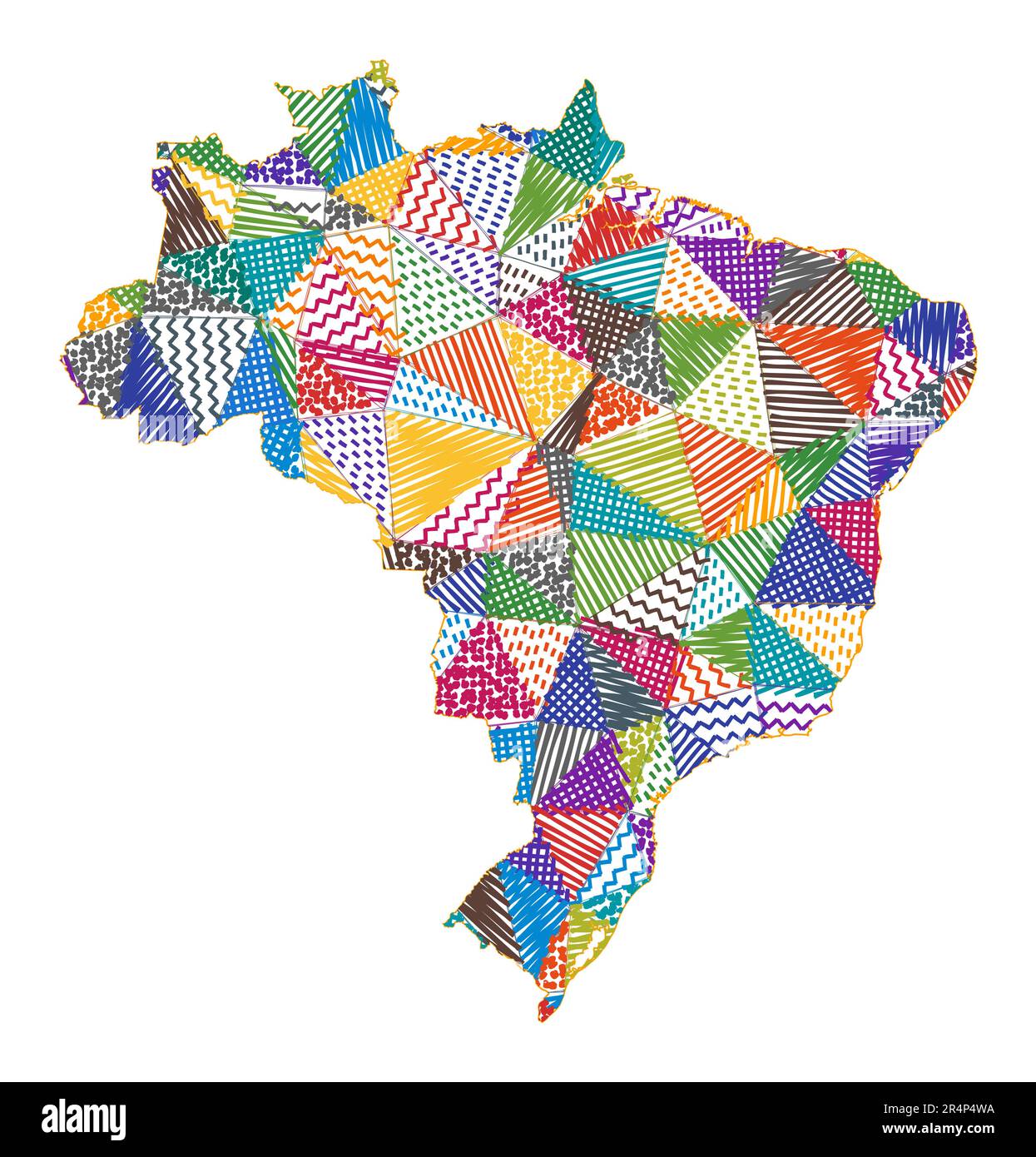Kid style map of Brazil. Hand drawn polygons in the shape of Brazil. Vector illustration Stock ...