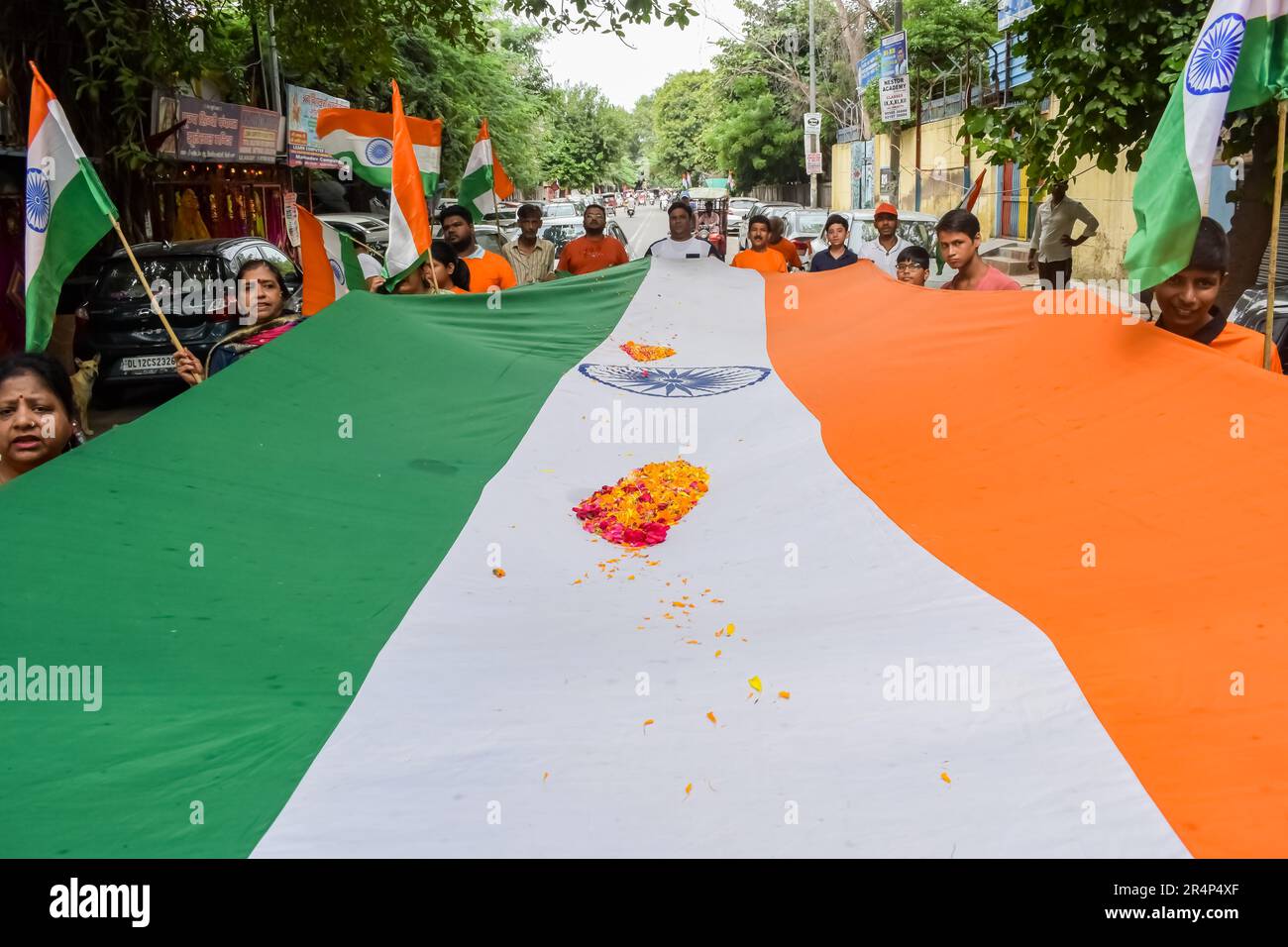 Delhi, India -15 Aug 2022 - Large group of people during big Tiranga ...