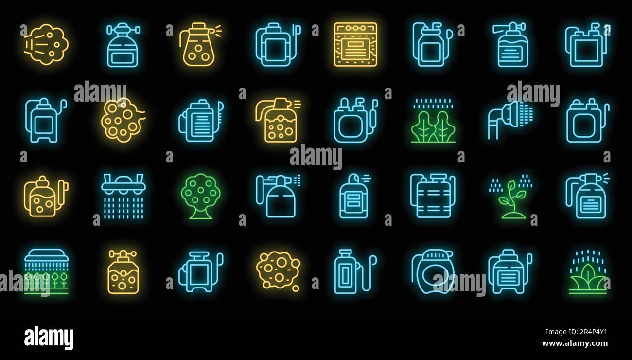 Pesticide sprayer icons set outline vector. Garden pressure. Farm lawn ...