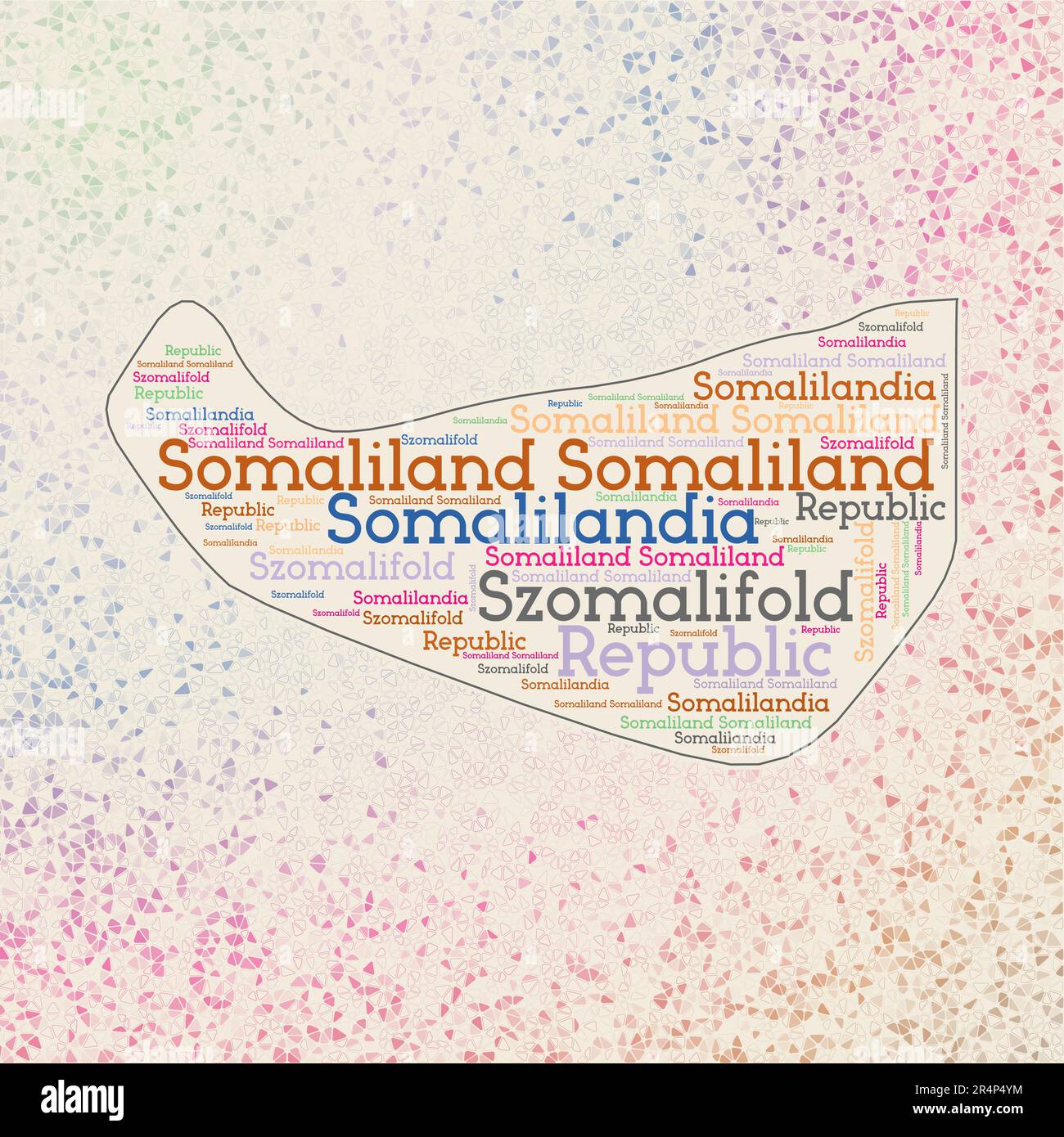 Somaliland shape with country names word cloud in multiple languages ...