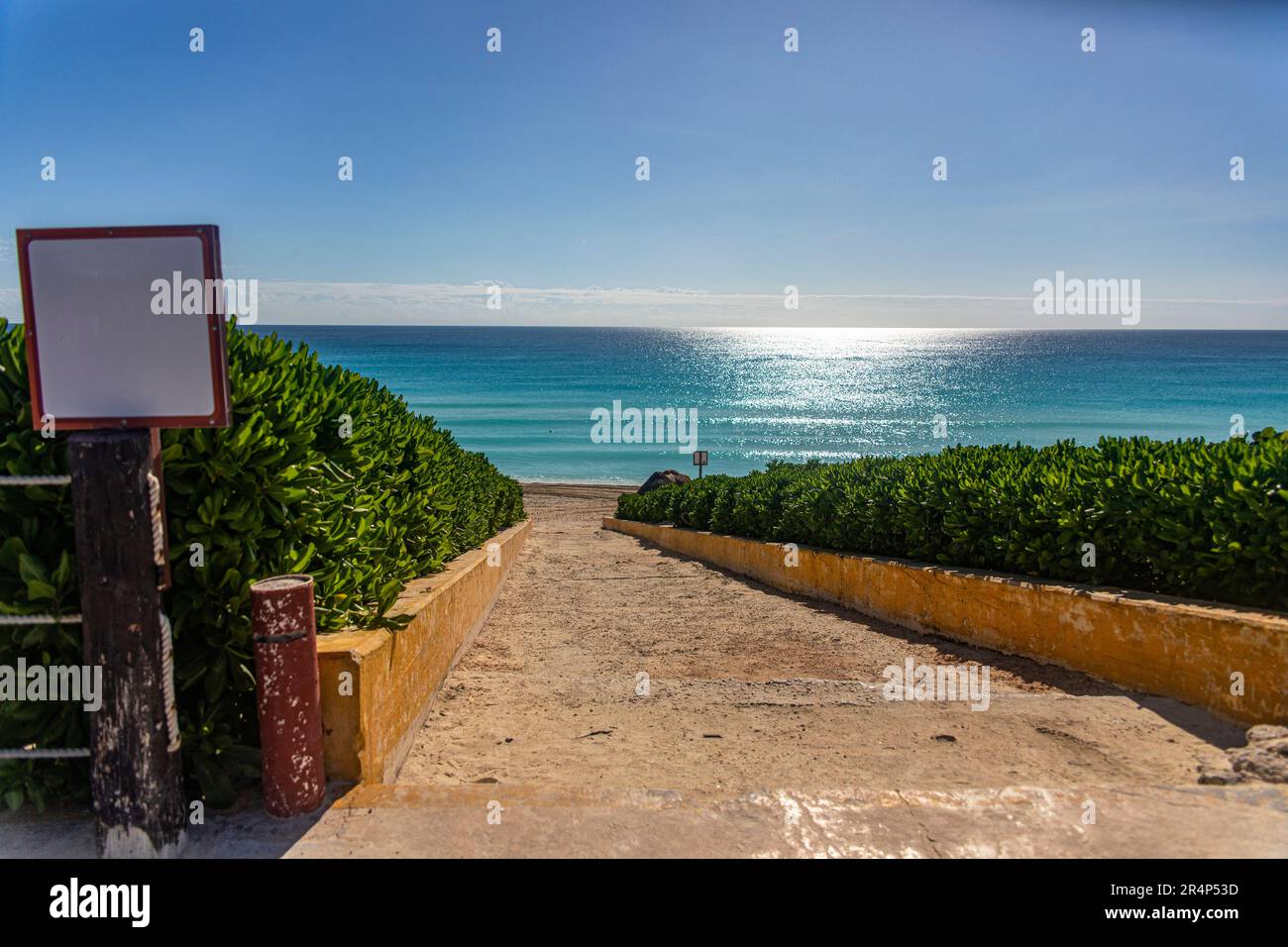 Entrance to dolphins beach in Cancun city in the Riviera Maya of Mexico ...