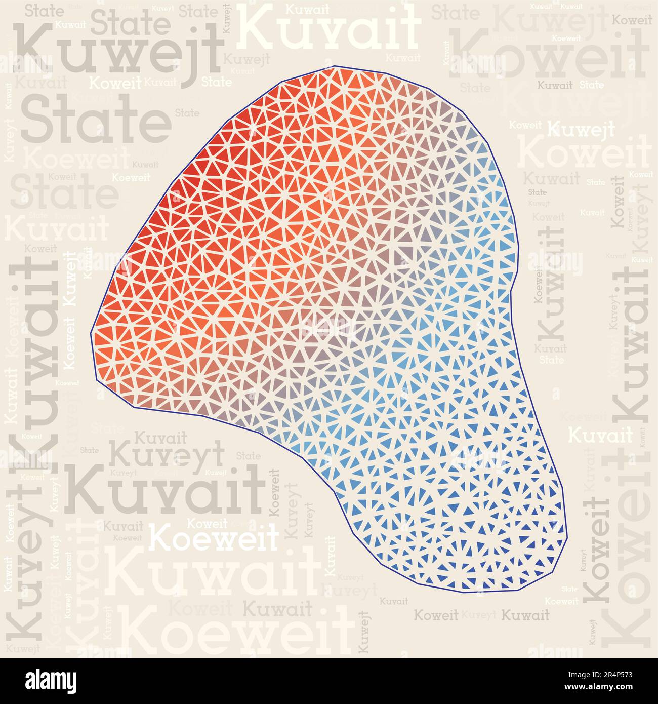 Kuwait map design. Country names in different languages and map shape ...