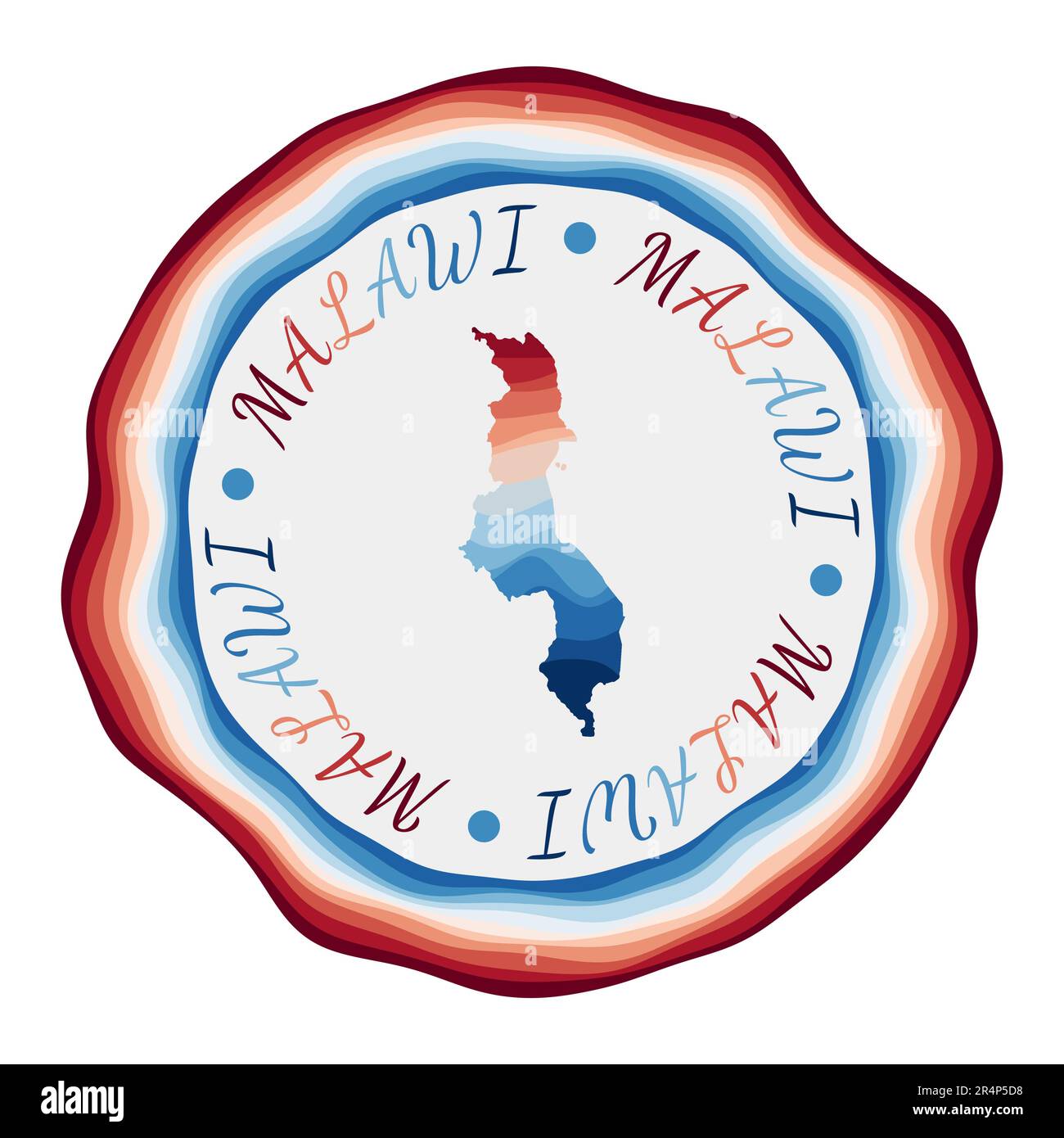 Malawi badge. Map of the country with beautiful geometric waves and ...