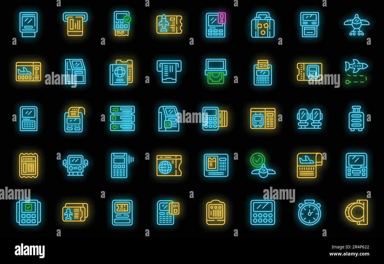Ticket terminal icons set outline vector. City mobile. Security travel ...