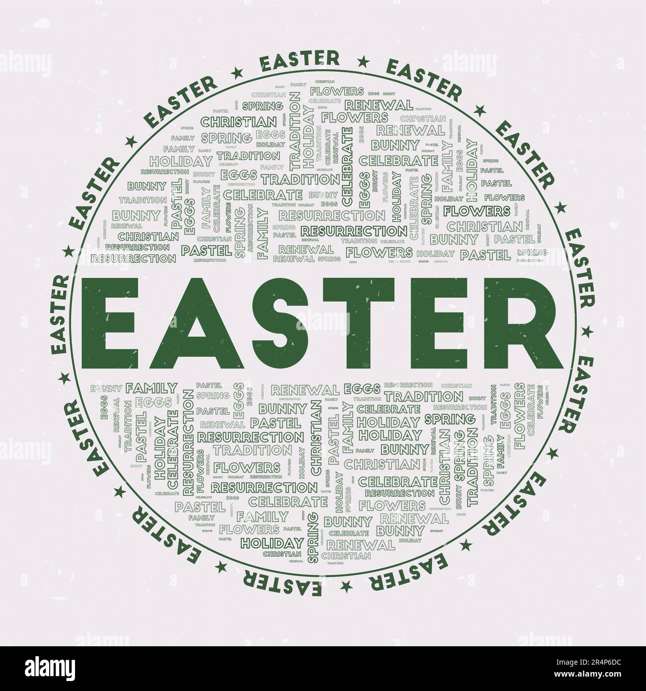 Easter - round badge. Text Easter with keywords word clouds and ...