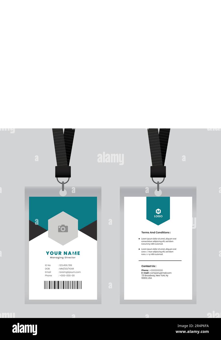 Vector id card template with clasp and lanyard. Blue and white color ...