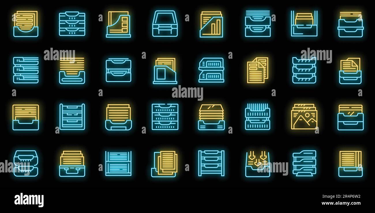 Paper tray icons set outline vector. Office rack. Storage equipment ...