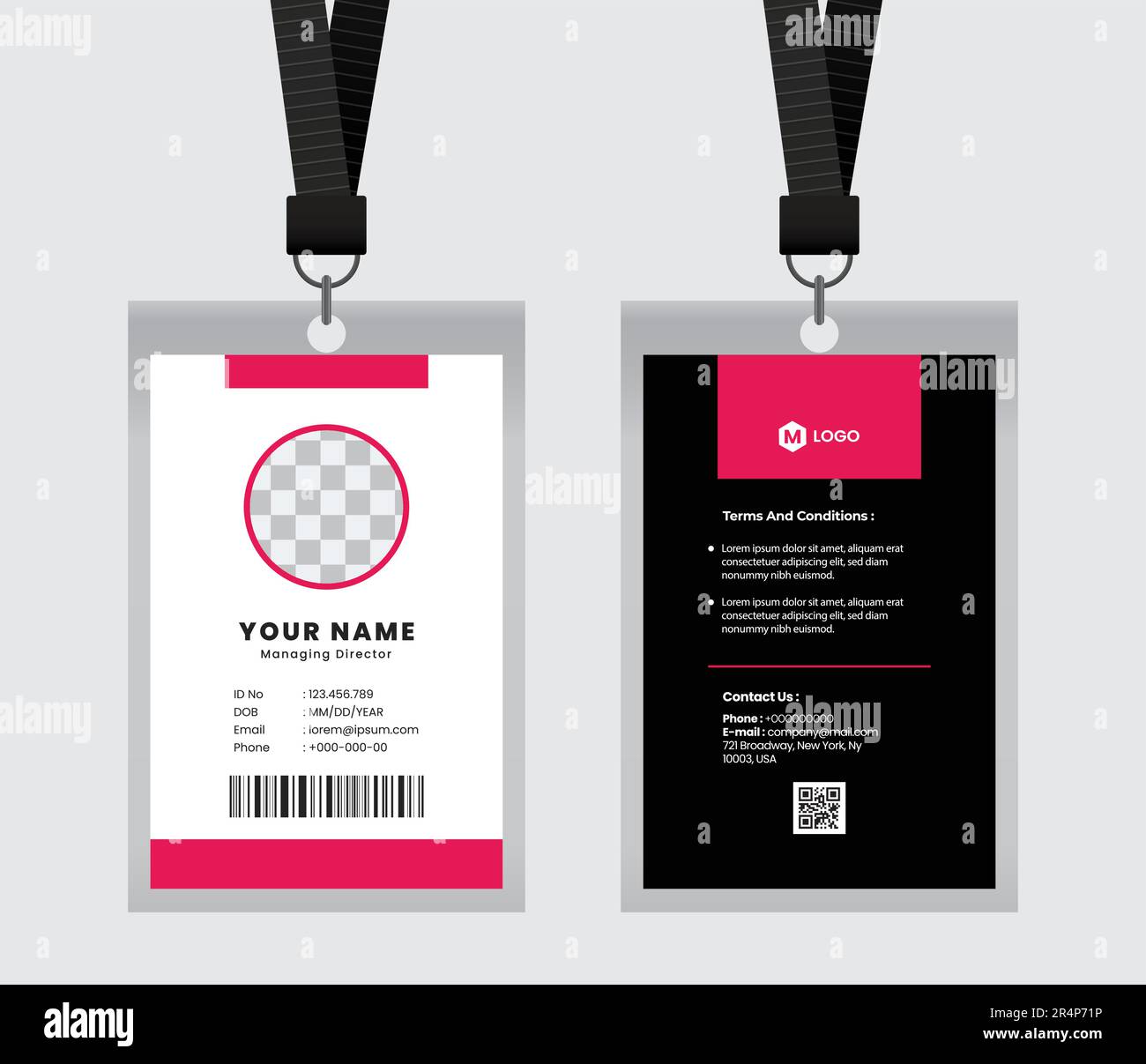 Vector id card template with clasp and lanyard. Blue and white color ...