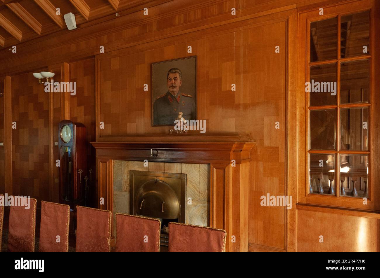 Portrait of Joseph Stalin above the mantlepiece in the dining room of ...