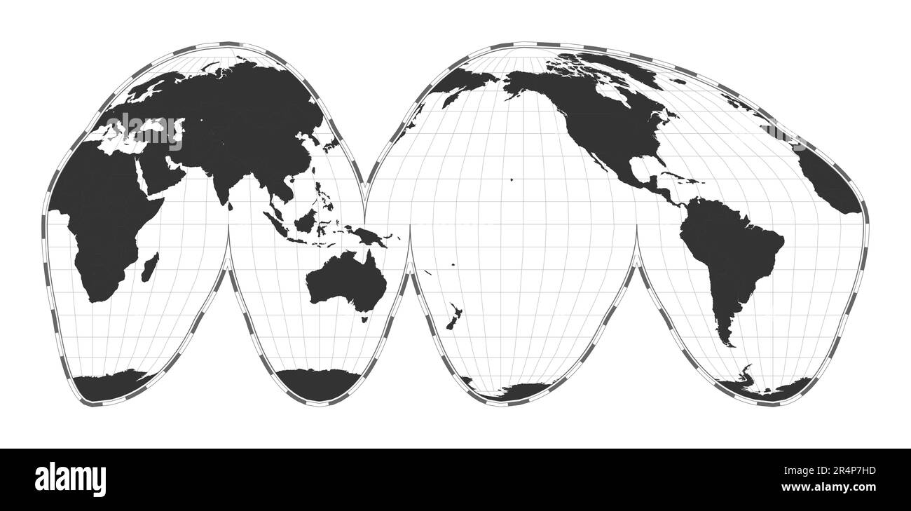 Vector world map. Goode's interrupted homolosine projection. Plain ...