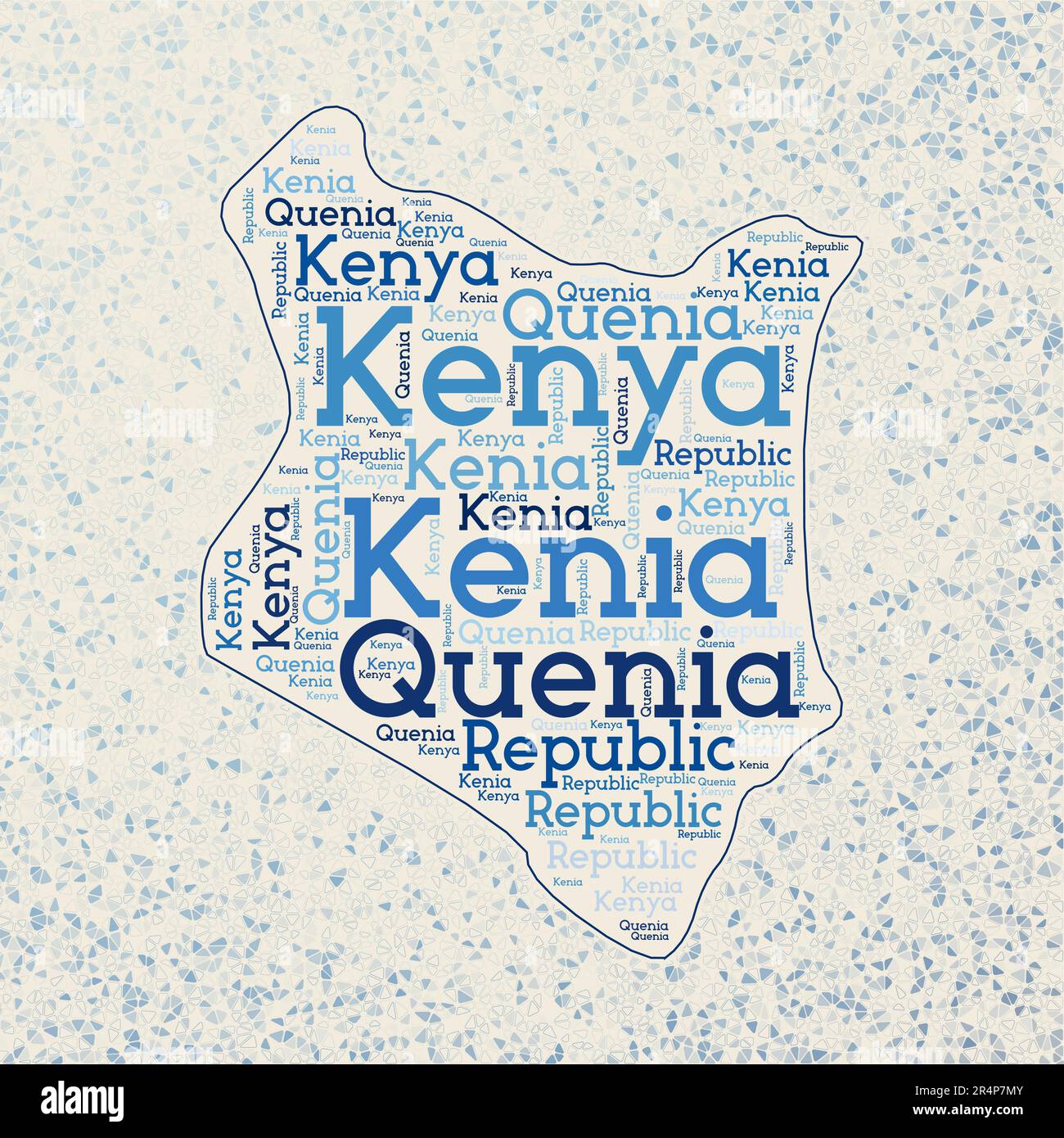 Kenya shape with country names word cloud in multiple languages. Kenya ...