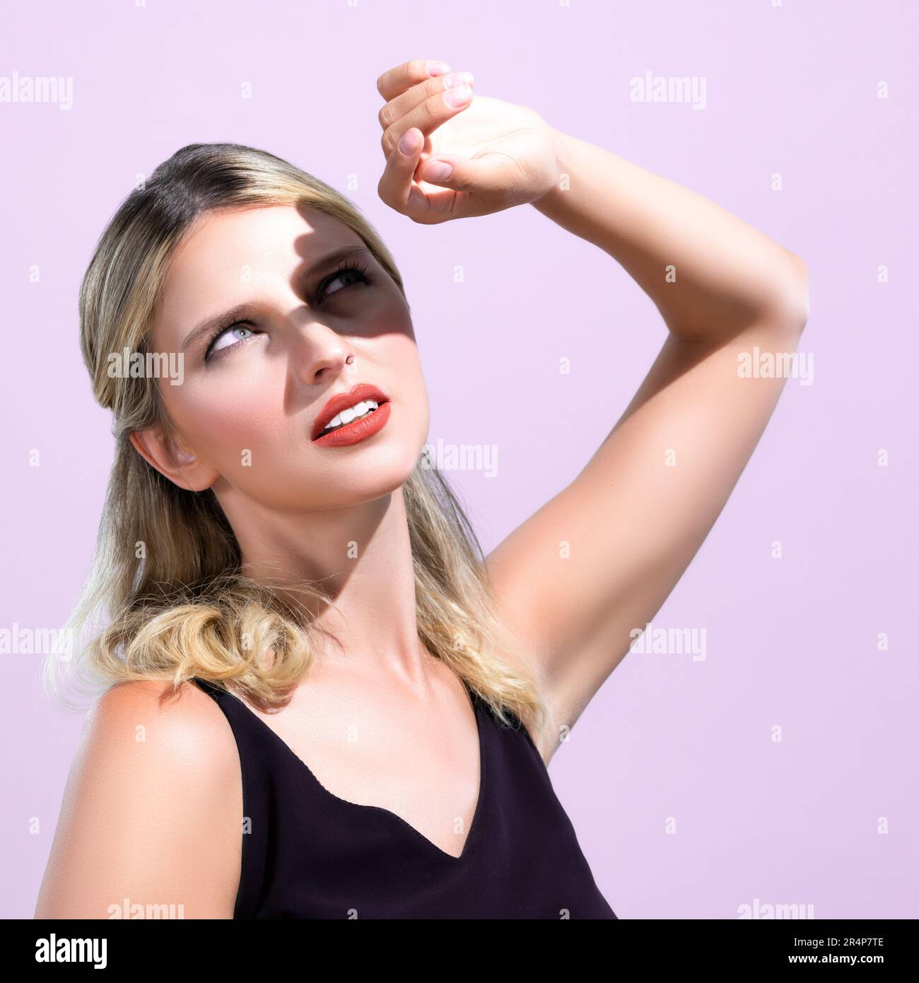 Closeup young blond hair woman with perfect skin and soft alluring ...