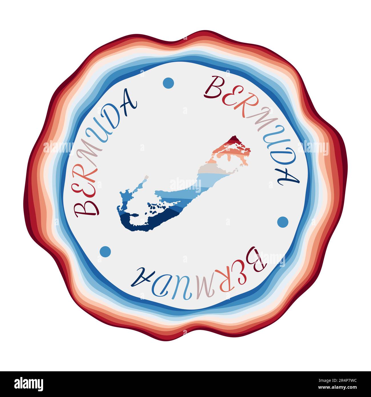 Bermuda badge. Map of the island with beautiful geometric waves and ...