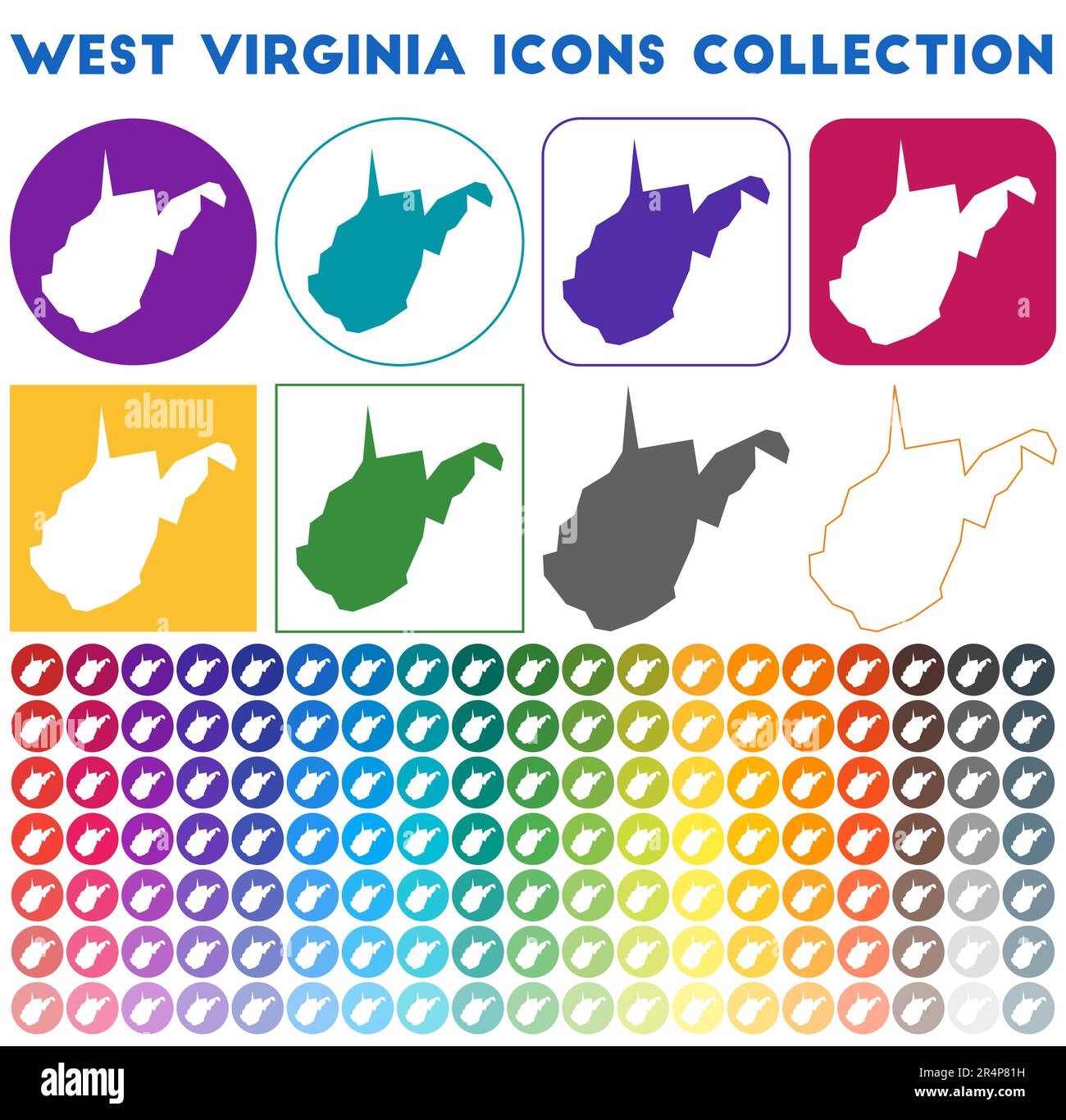 West Virginia icons collection. Bright colorful trendy map icons ...