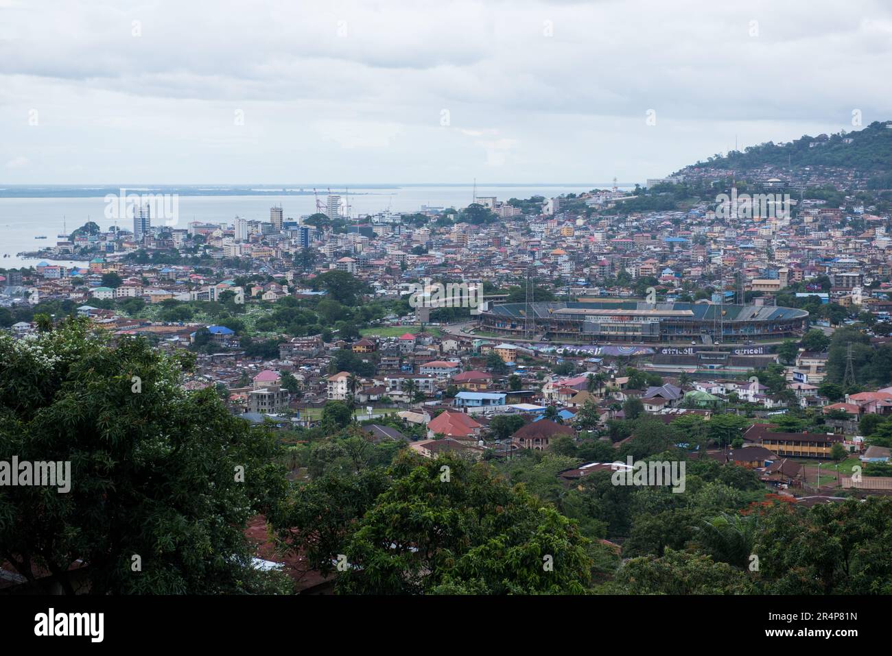 View overlooking the city of Freetown in Sierra Leone, West Africa ...