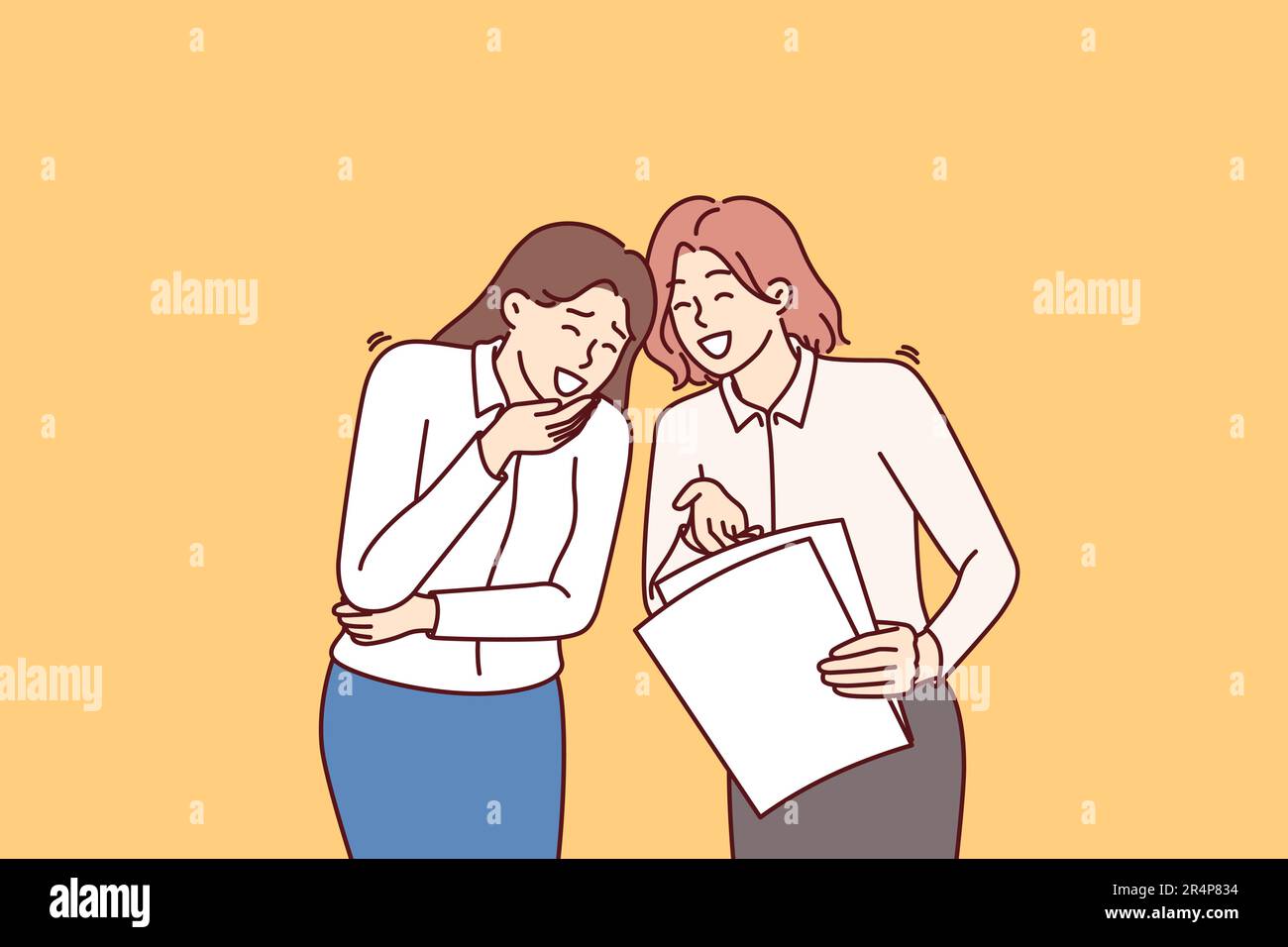 Women colleagues laugh at joke or funny story and share intimate gossip ...