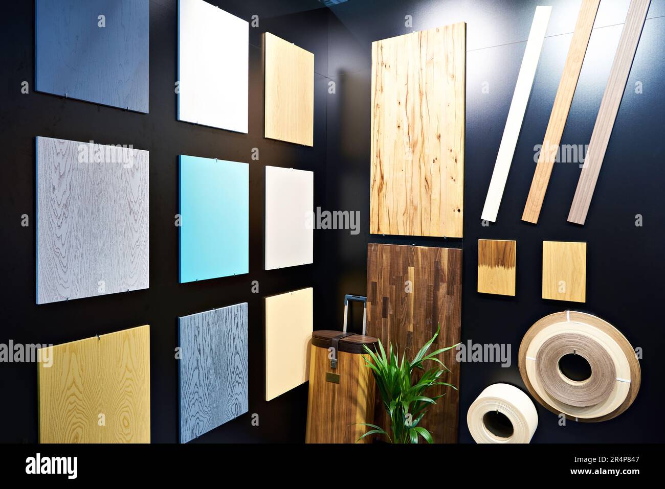 Samples of decorative wooden panels for walls and floor in the store ...