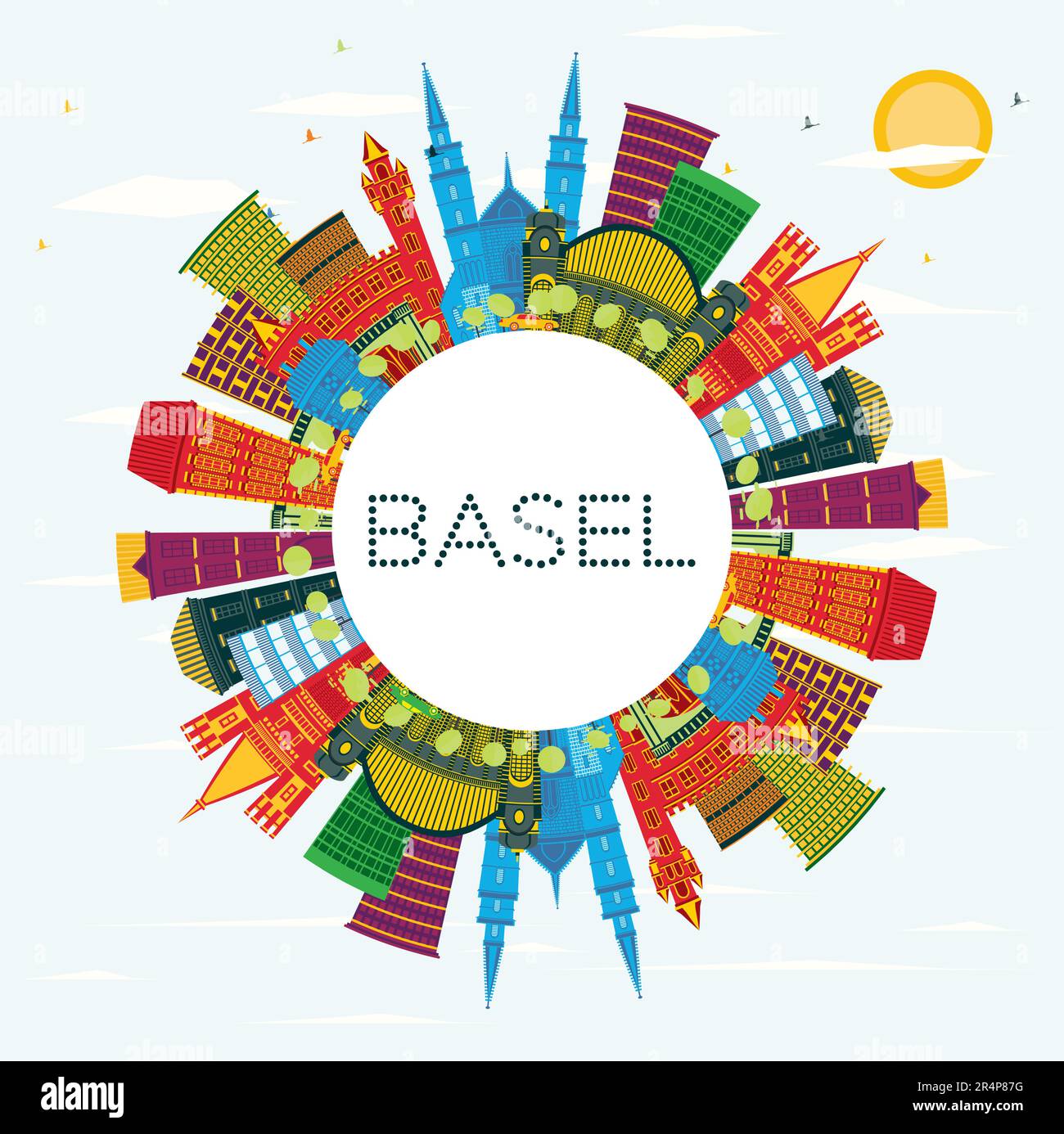 Basel Switzerland City Skyline with Color Buildings, Blue Sky and Copy ...