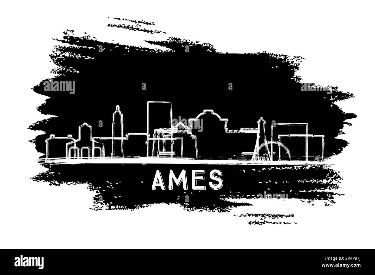 Ames Iowa City Skyline Silhouette. Hand Drawn Sketch. Business Travel ...