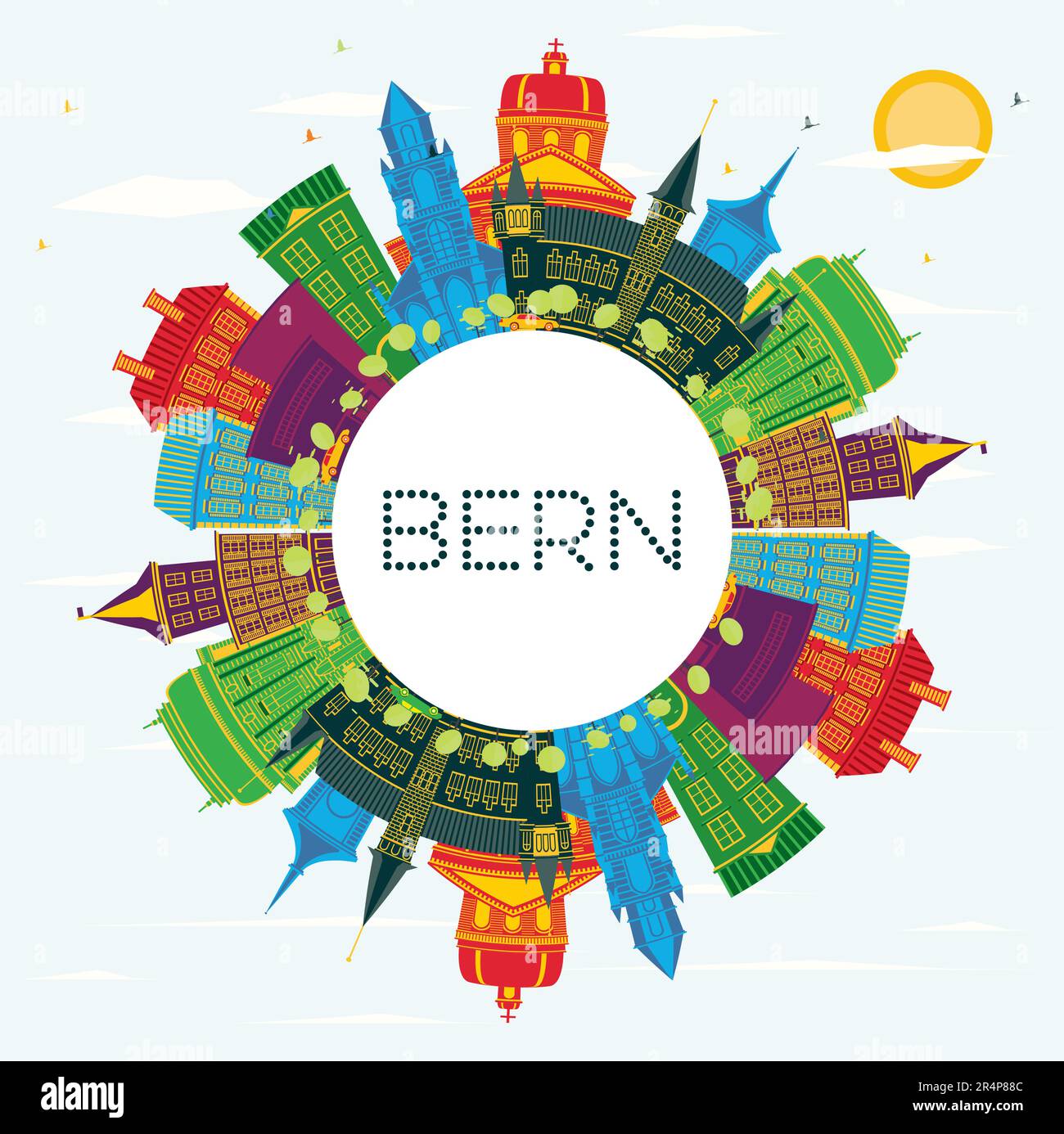 Bern Switzerland City Skyline with Color Buildings, Blue Sky and Copy ...