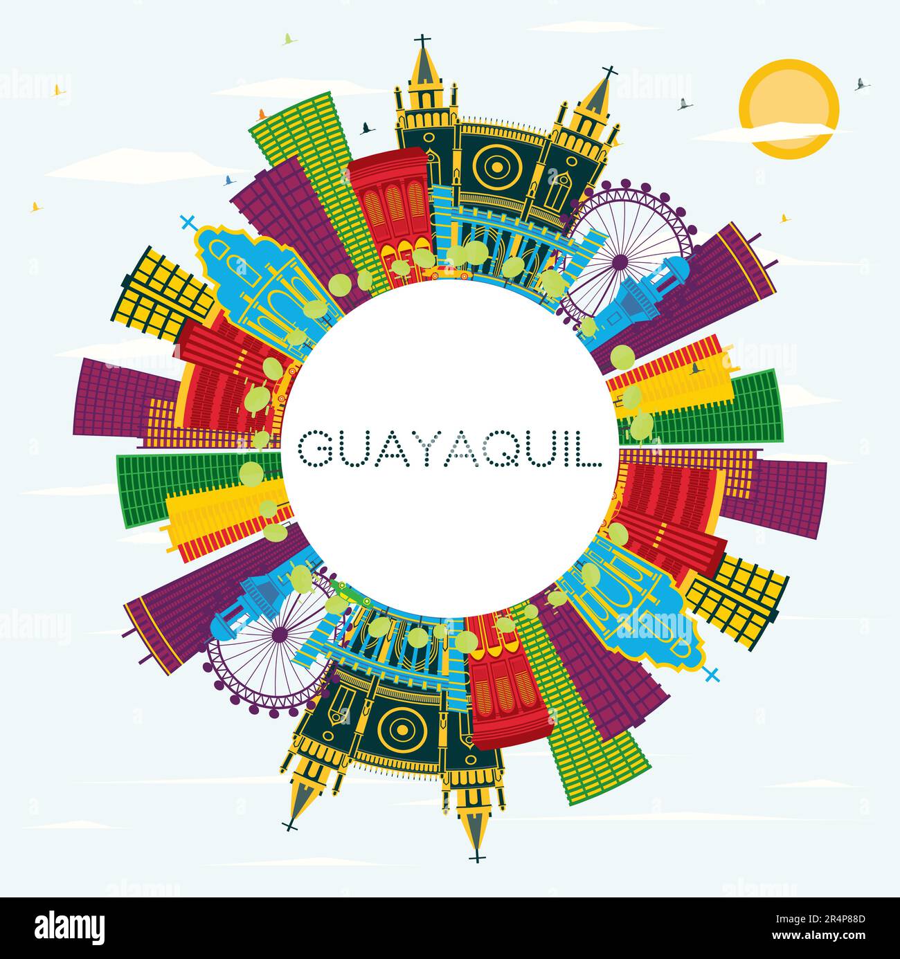 Guayaquil Ecuador City Skyline with Color Buildings, Blue Sky and Copy ...