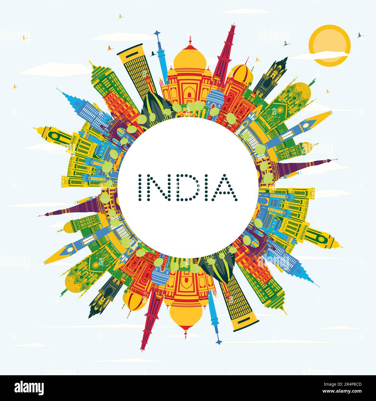 India City Skyline with Color Buildings, Blue Sky and Copy Space. Delhi ...